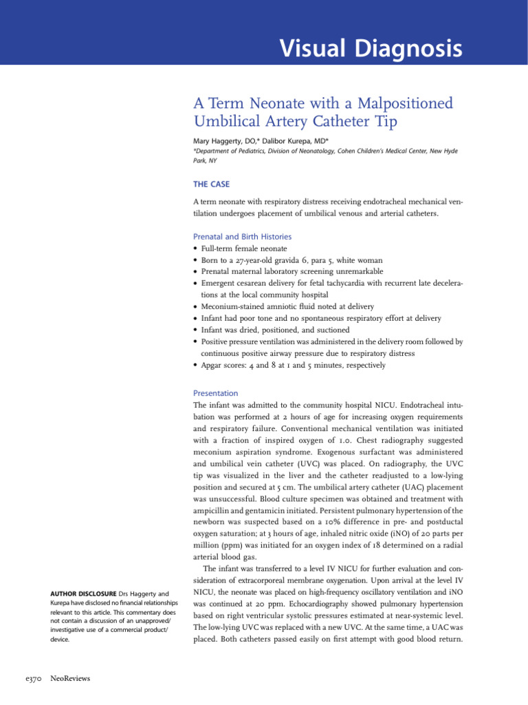 A Term Neonate With A Malpositioned Umbilical Artery Catheter Tip | PDF