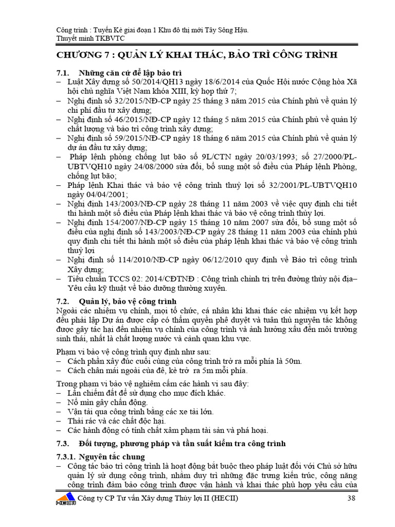 Quy Trinh Van Hanh Va Bao Tri Cong Trinh Ke GD1 | PDF