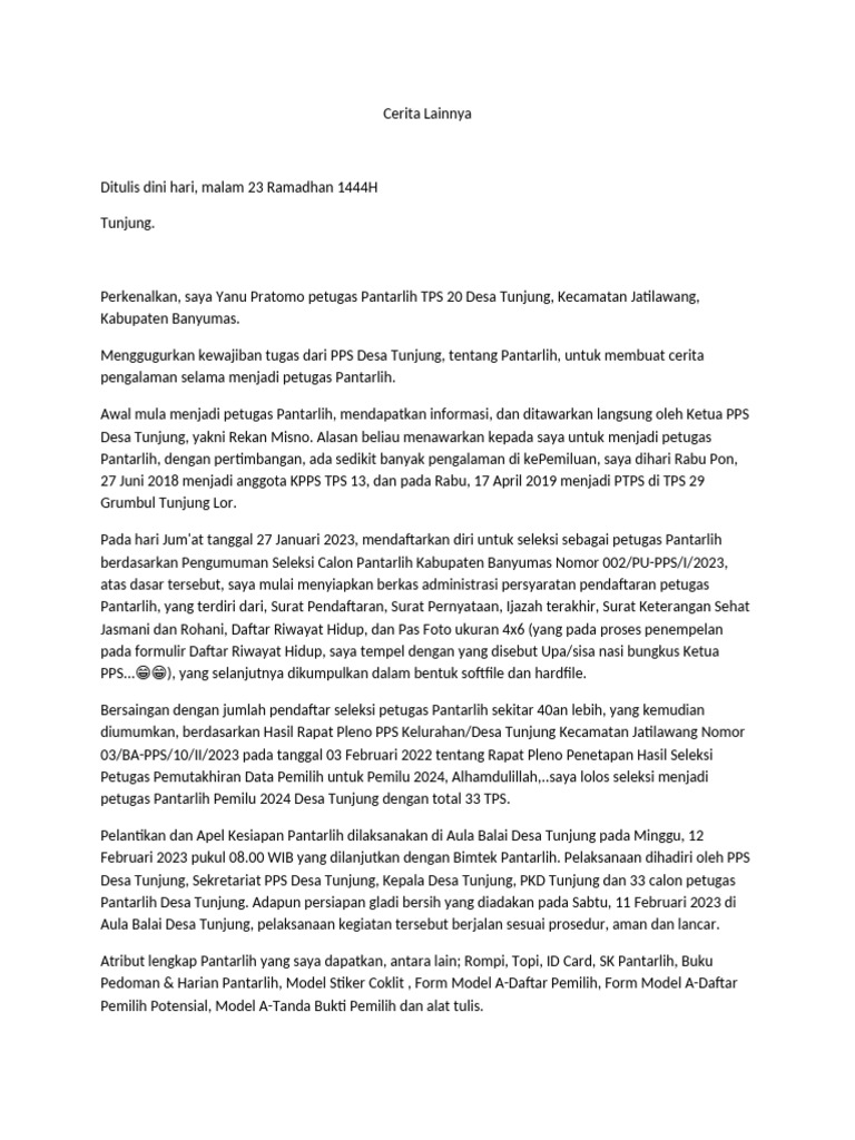Yanu TPS 20 Desa Tunjung | PDF