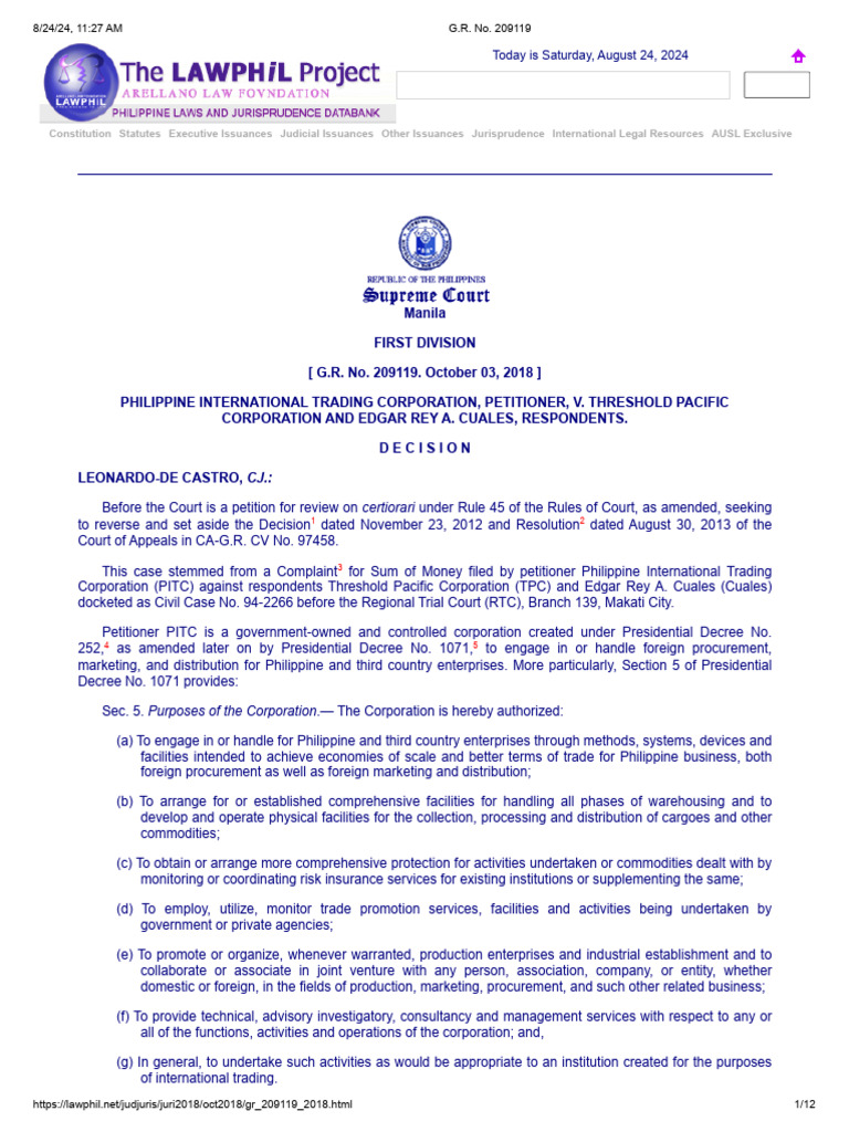 PITC v. Threshold Pacific Corp. | PDF | Assignment (Law) | Burden Of ...