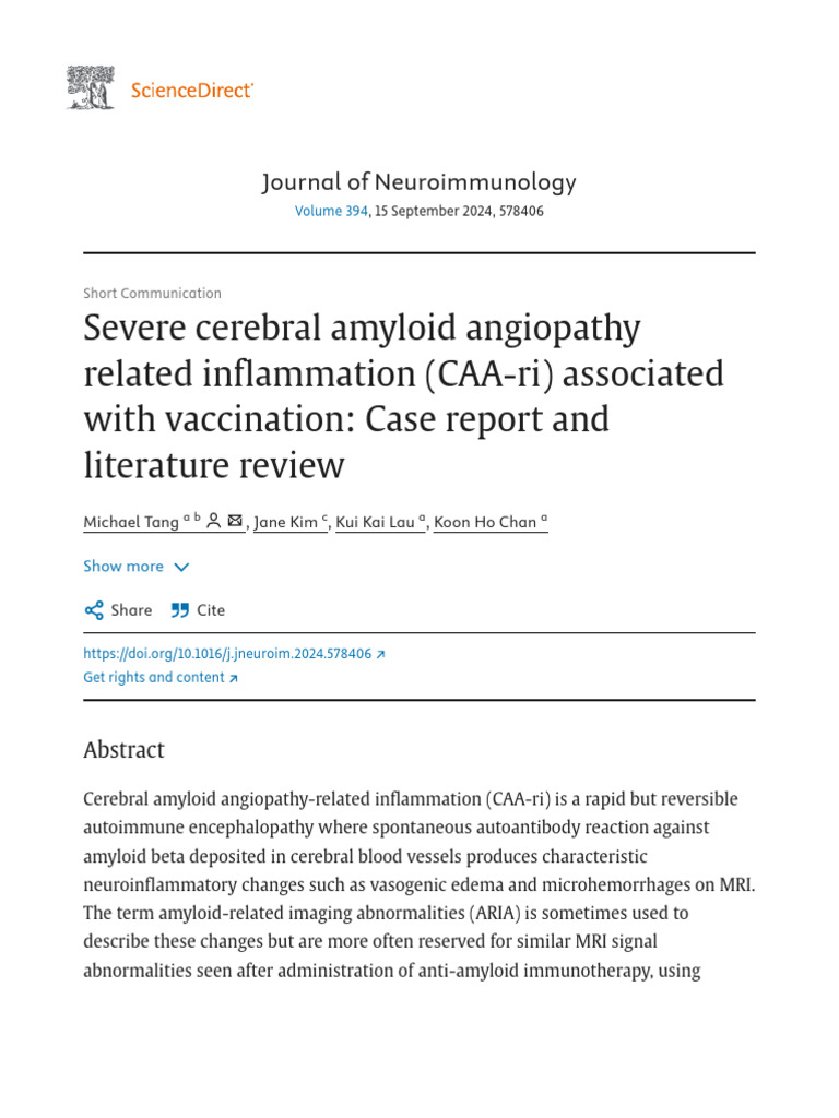 Severe Cerebral Amyloid Angiopathy Related Inflammation (CAA-ri ...