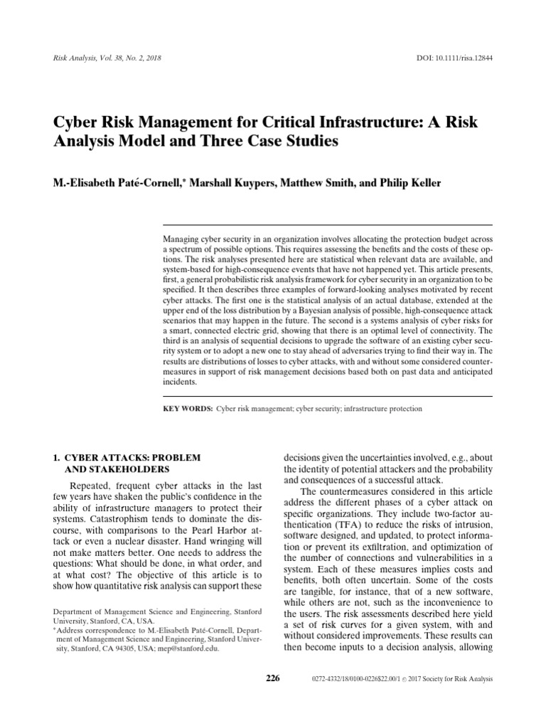 Cyber Risk Management For Critical Infrastructure A Risk Analysis Model ...