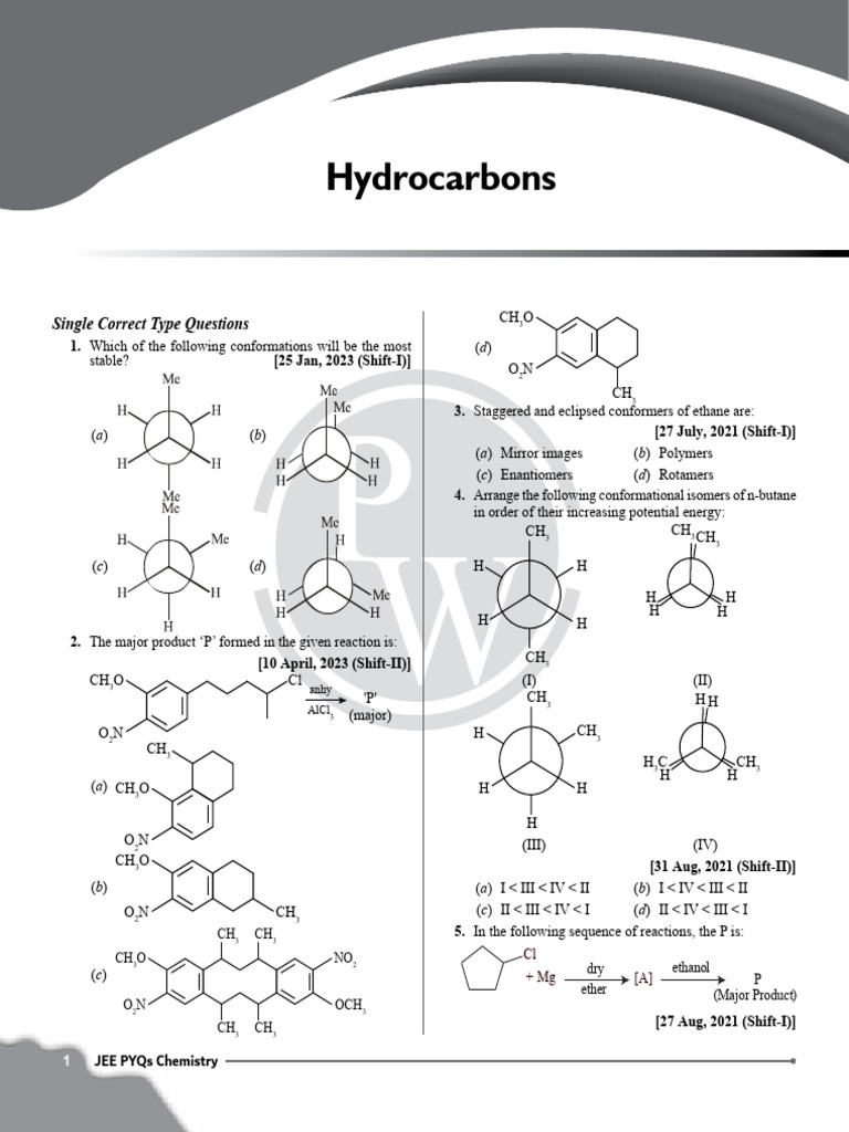 Hydrocarbons - PYQ Practice Sheet | PDF