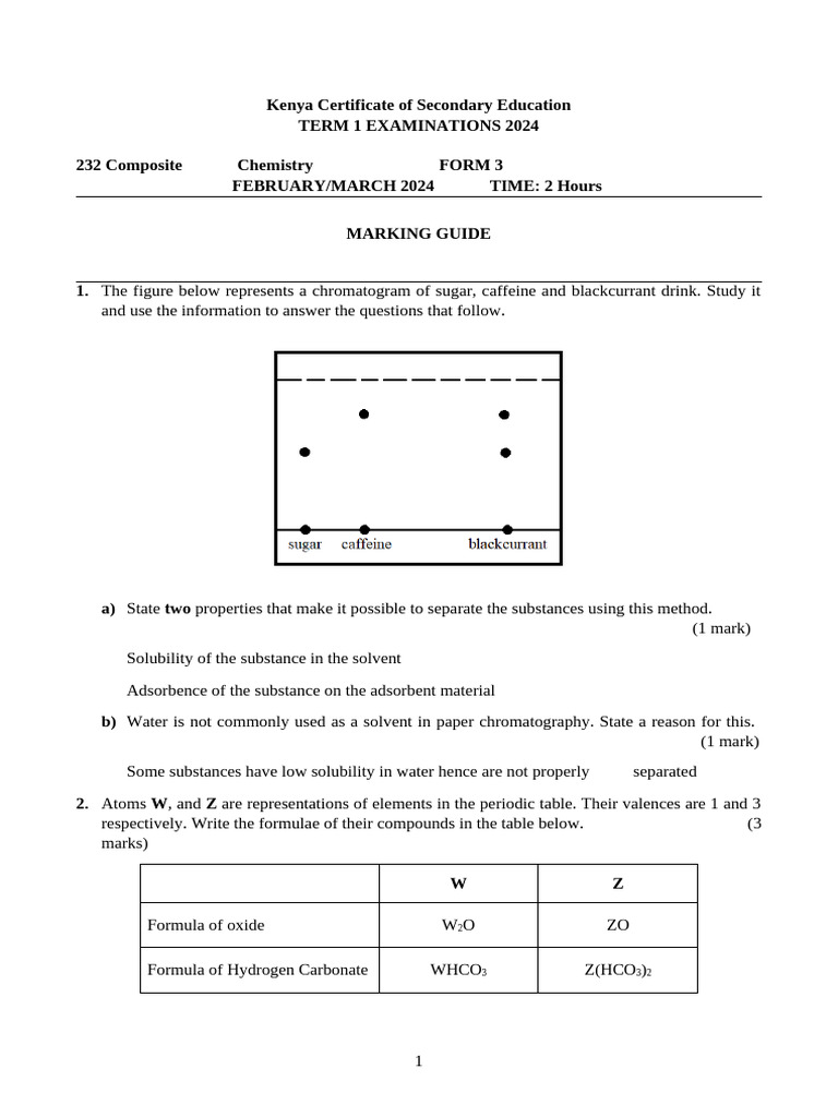 Form 3 - Chemistry - Marking Scheme | PDF