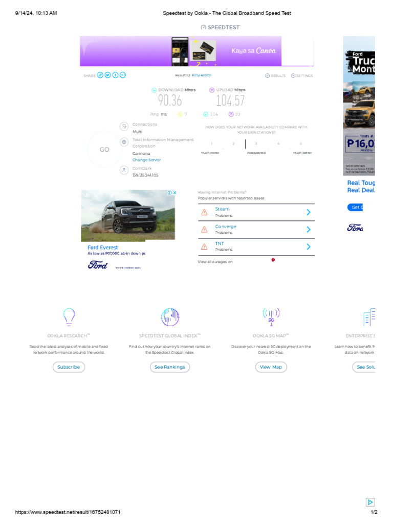Speedtest by Ookla - The Global Broadband Speed Test | PDF