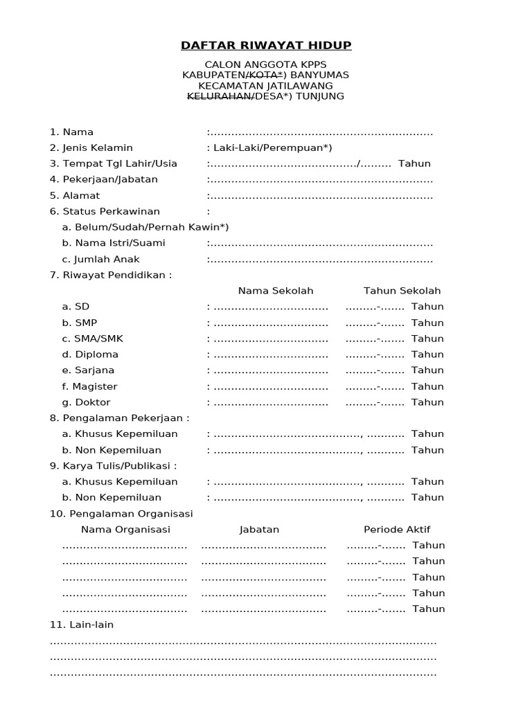 Format Pendaftaran KPPS Pilkada 2024 | PDF