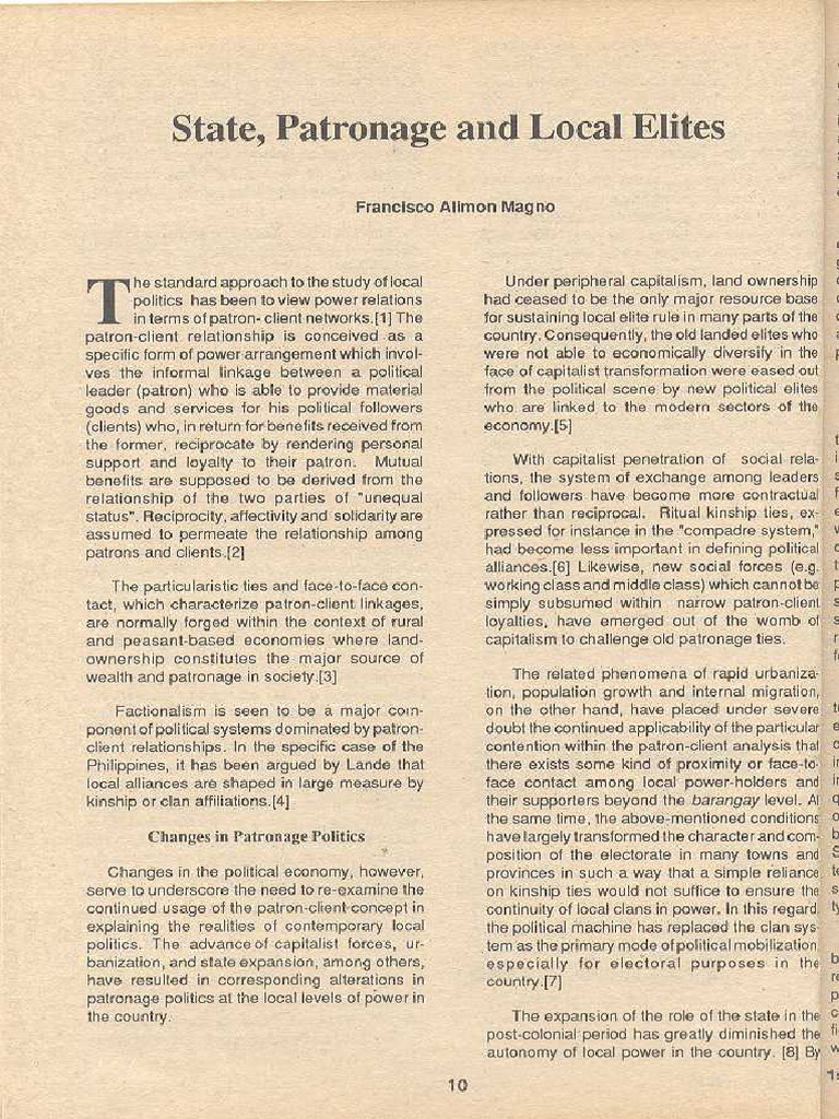 Magno (1989) - State Patronage and Local Elites. | PDF