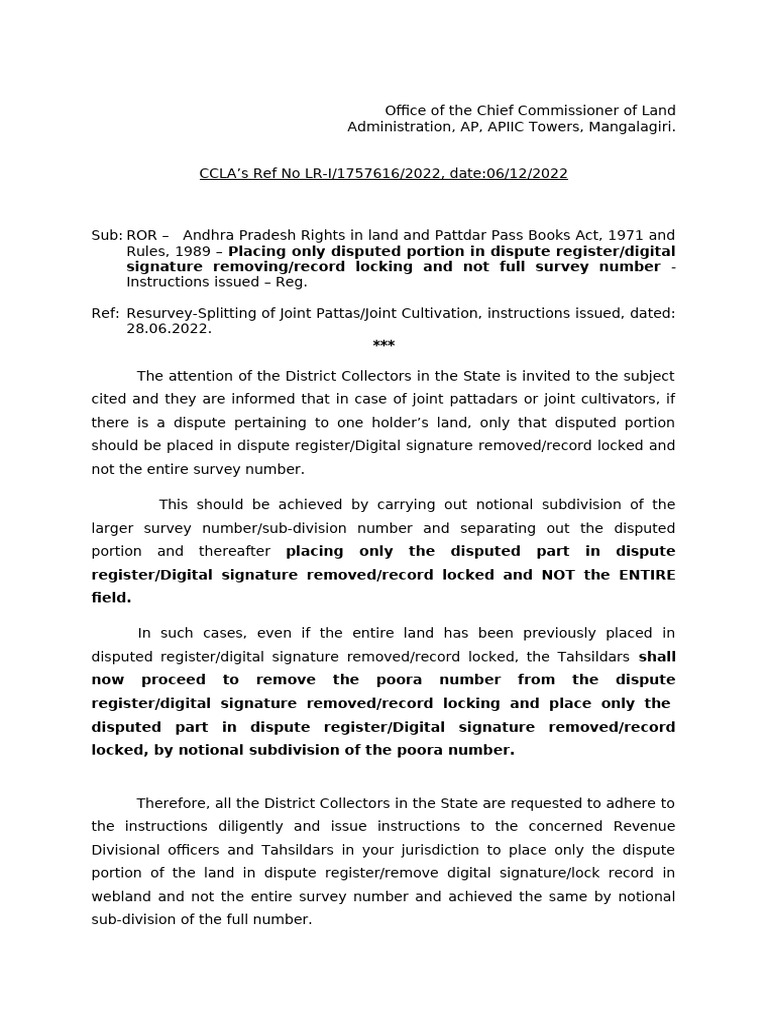Wrongful Placement of Full Survey Number in Dispute Register | PDF