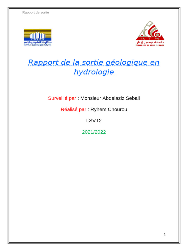 Rapport de La Sortie Géologique en Hydrologie | PDF