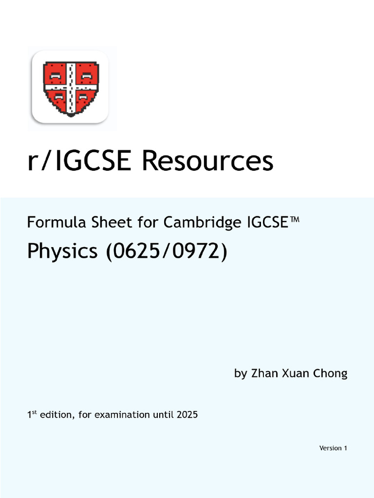 IGCSE Resources - Physics Formula Sheet (FINAL) | PDF