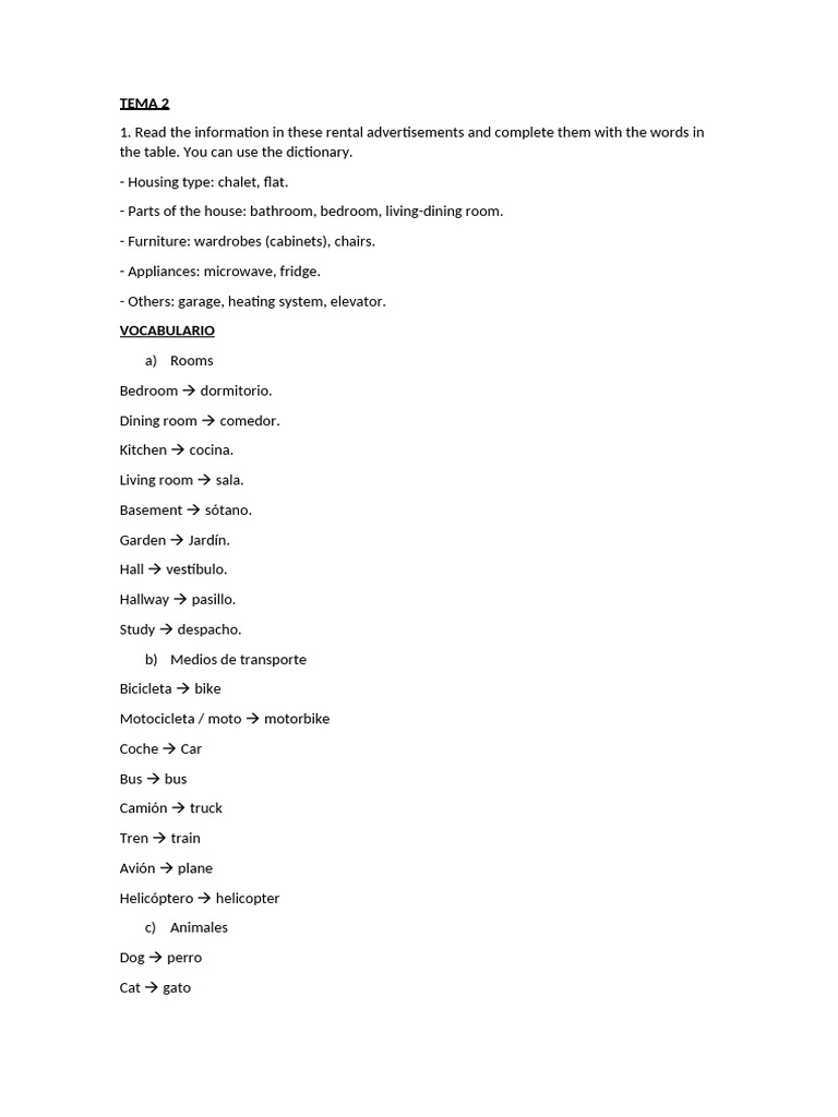 Vocabulario Español | PDF