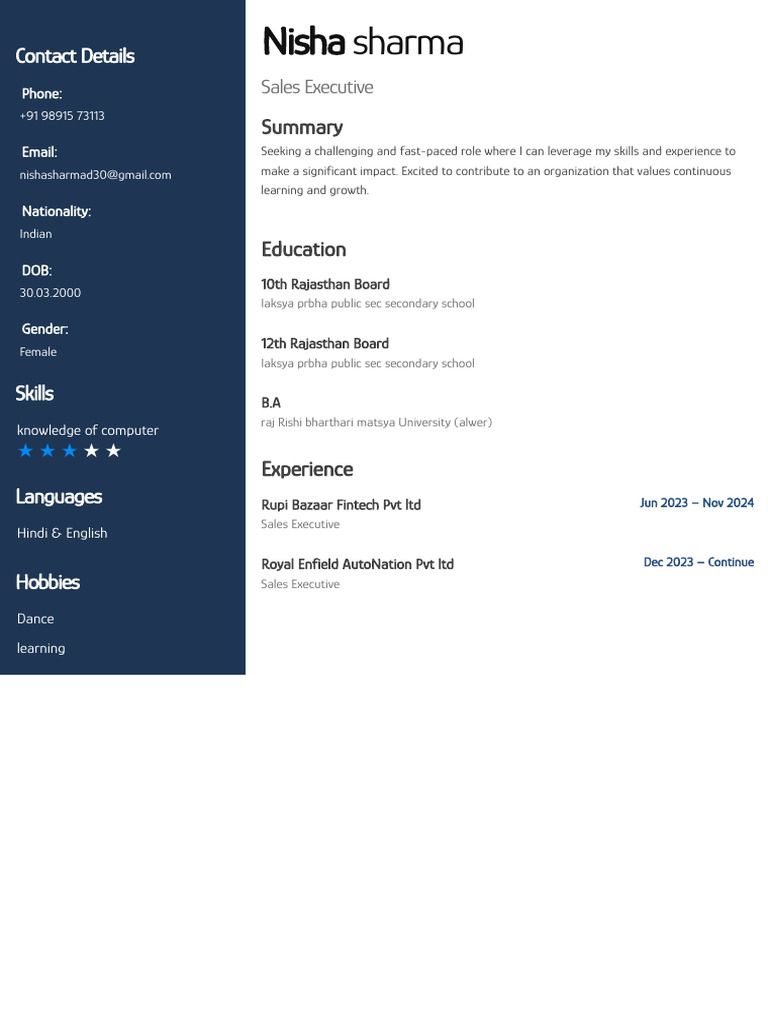 Nisha - Resume - 259 | PDF