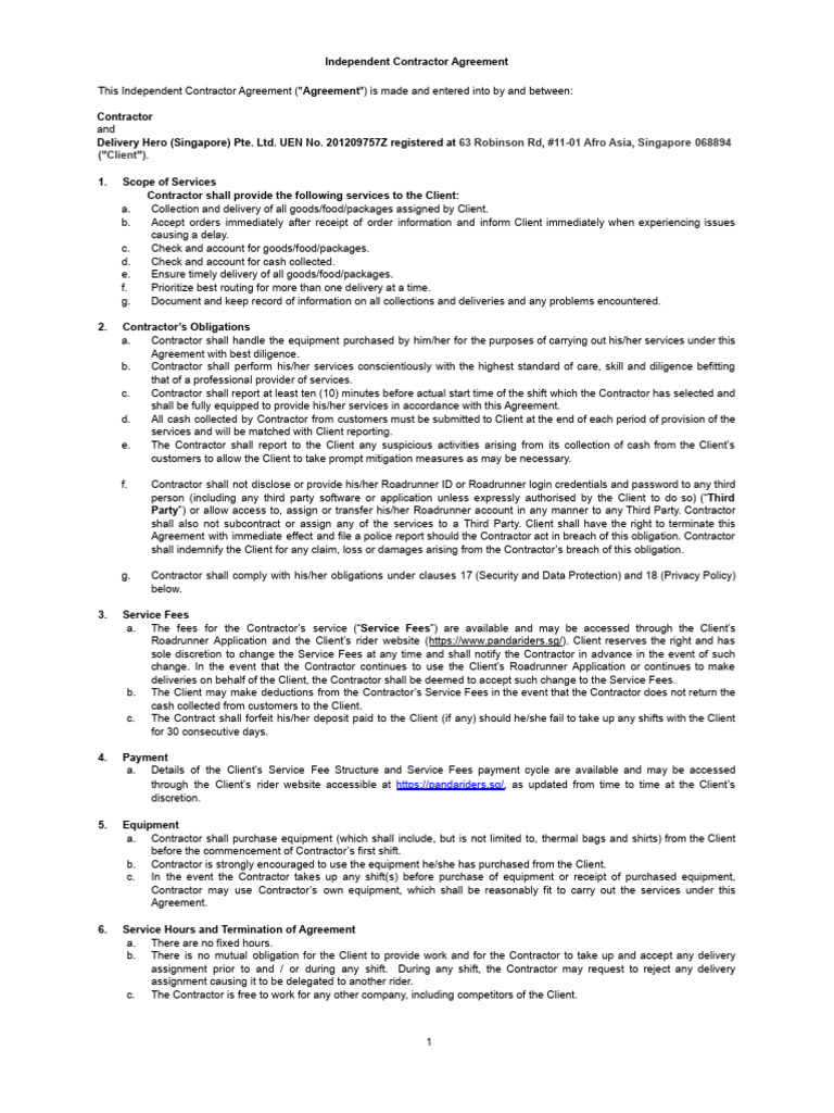 Rider Service Agreement 2022 | PDF