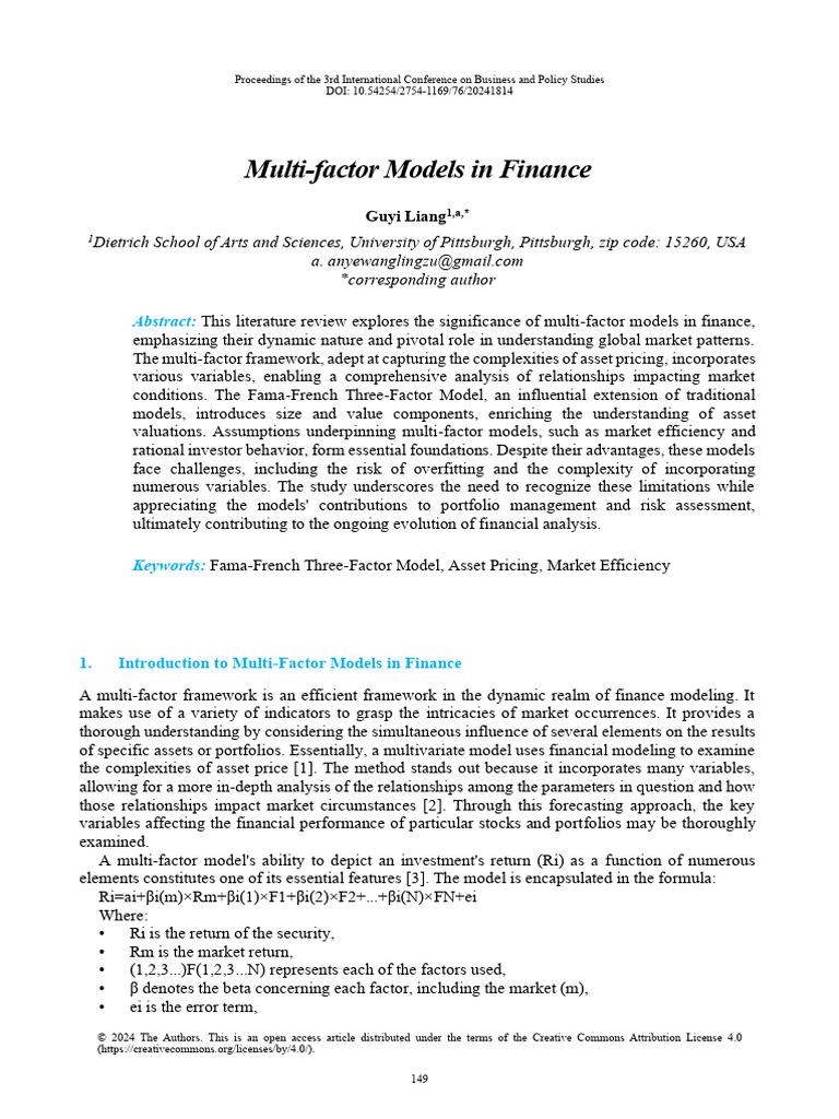 Multi-Factor Models in Finance | PDF