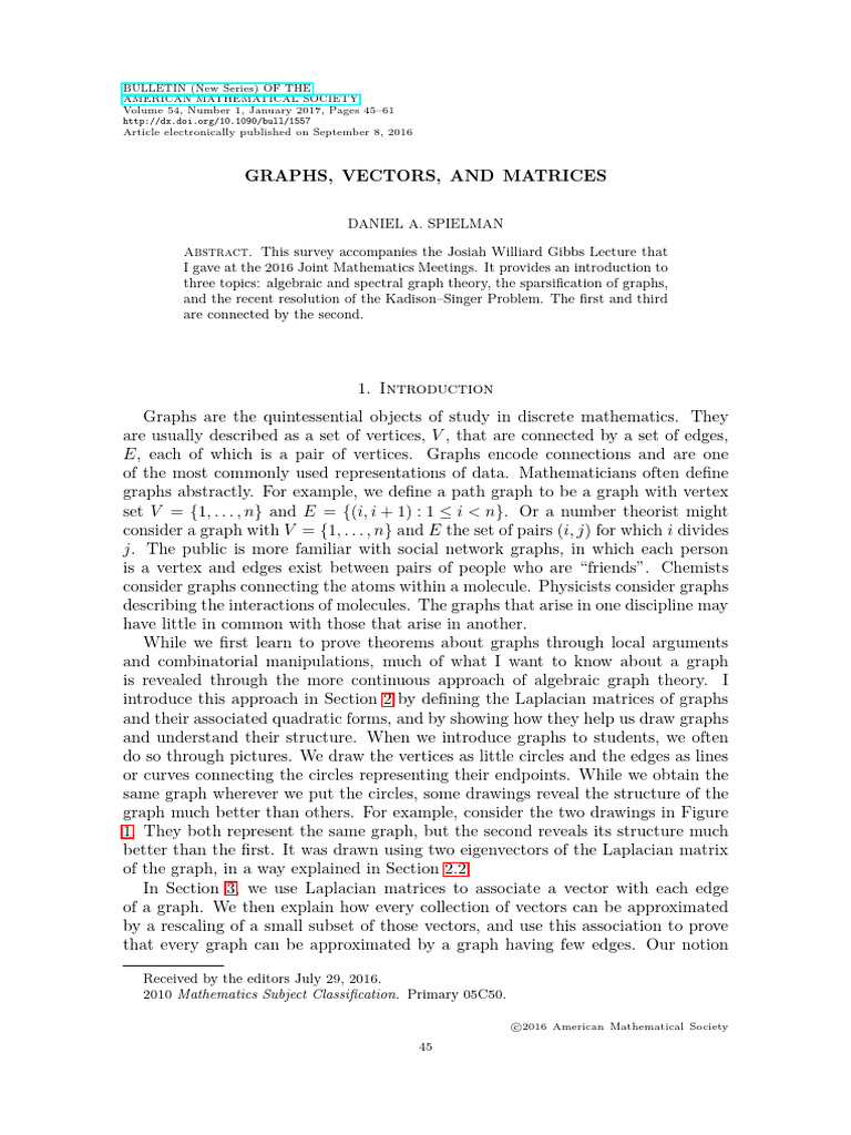 Graphs, Vectors, and Matrices | PDF