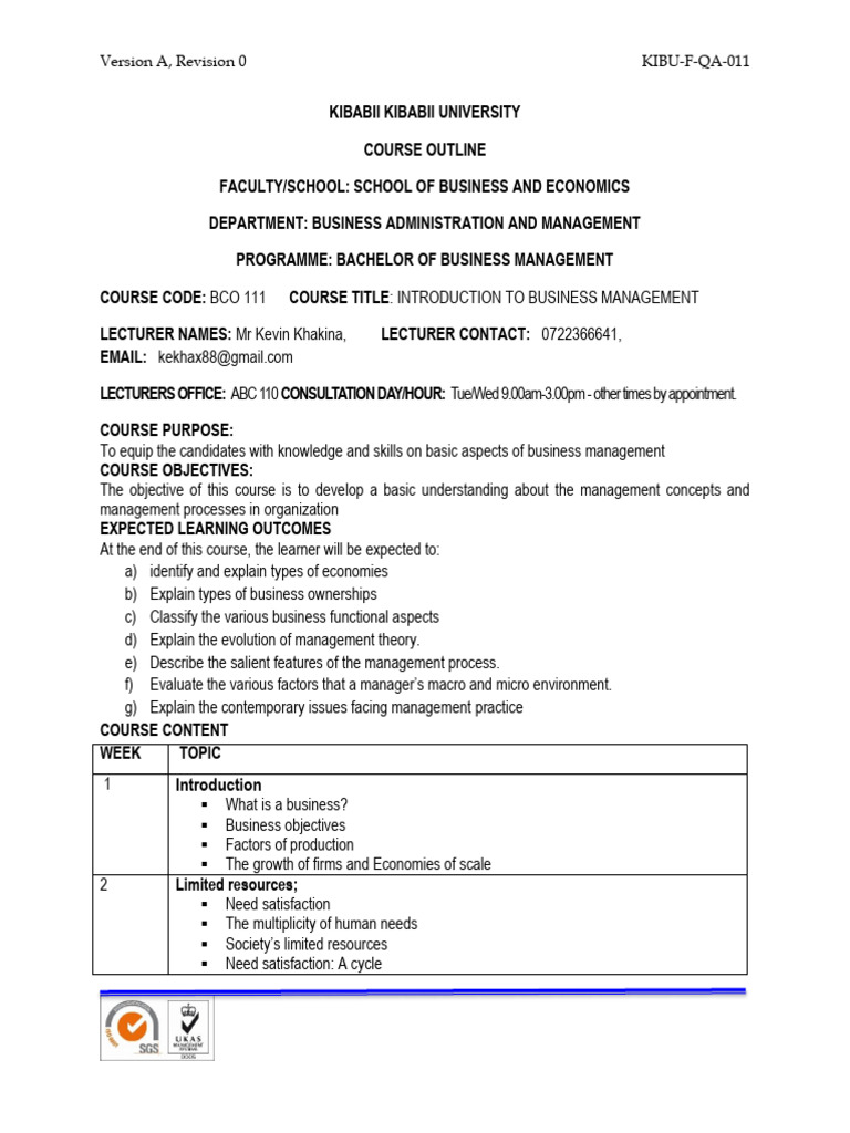 Bco 111 Introduction To Business Management | PDF