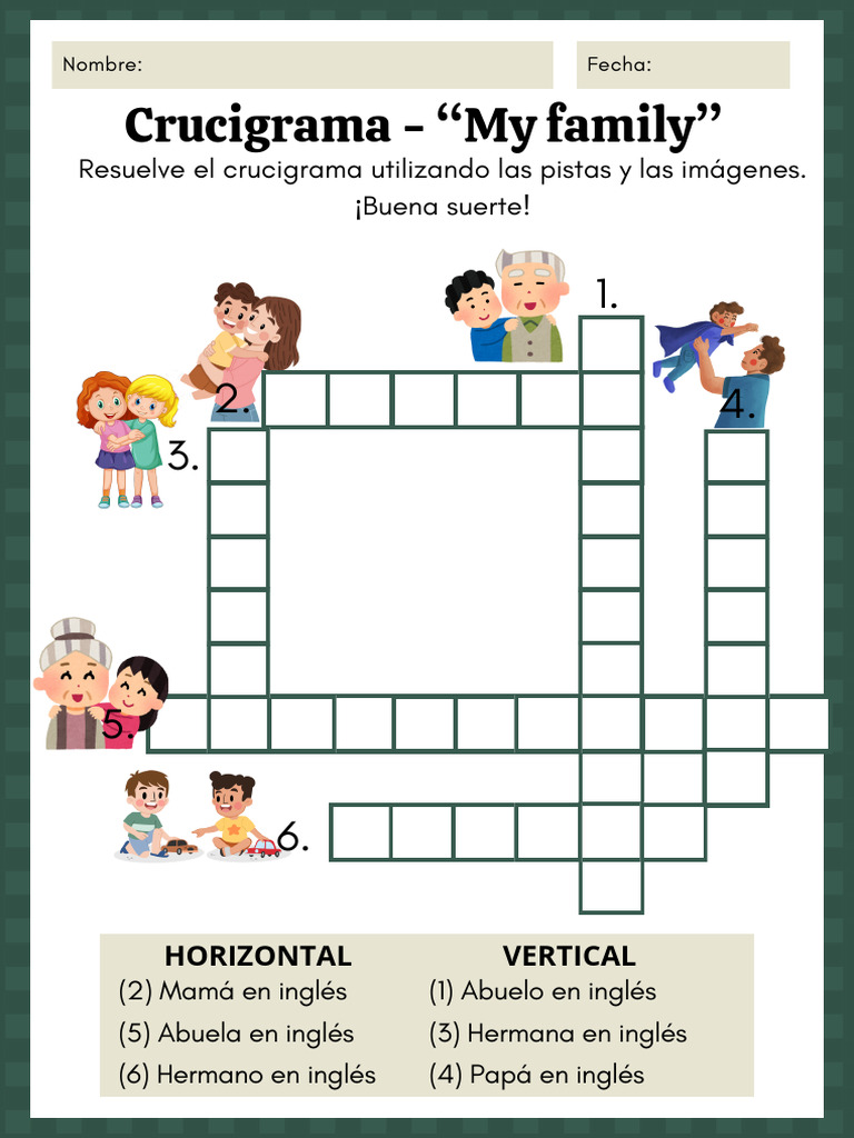 CRUCIGRAMA - INGLÉS - My Family | PDF