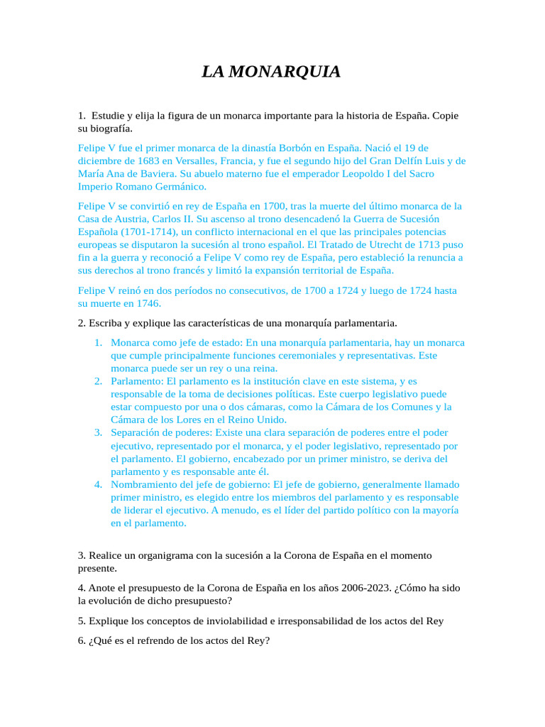 Historia y Características de la Monarquía Española | PDF | Monarca ...