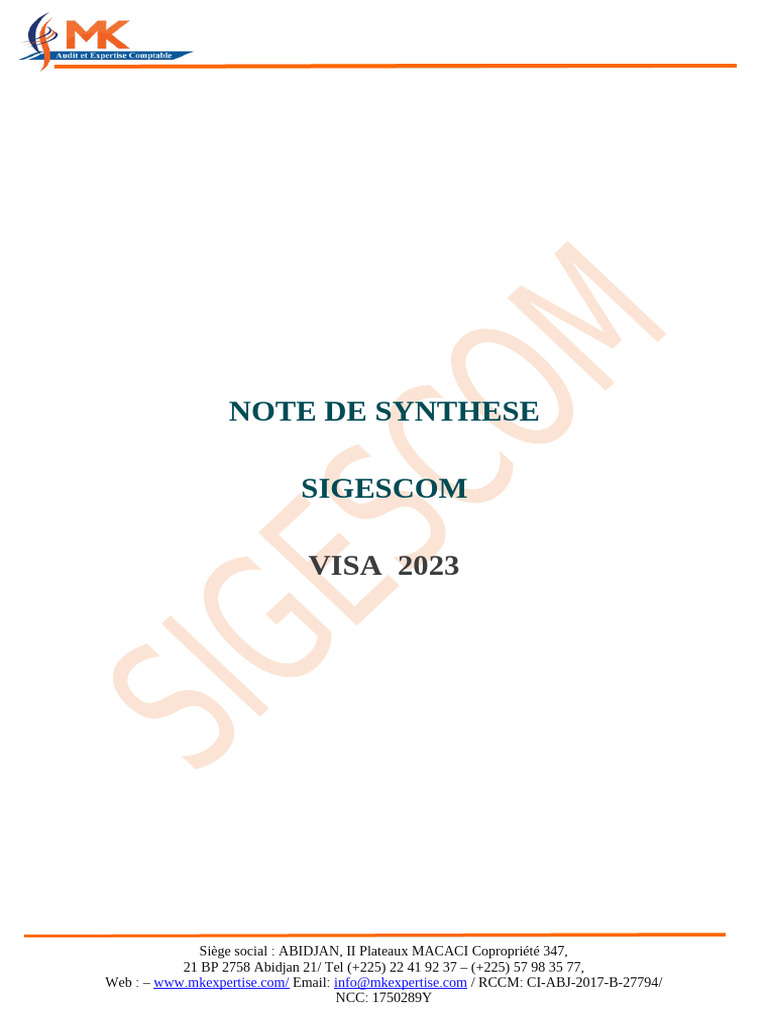 Note de Synthese Gahoua | PDF