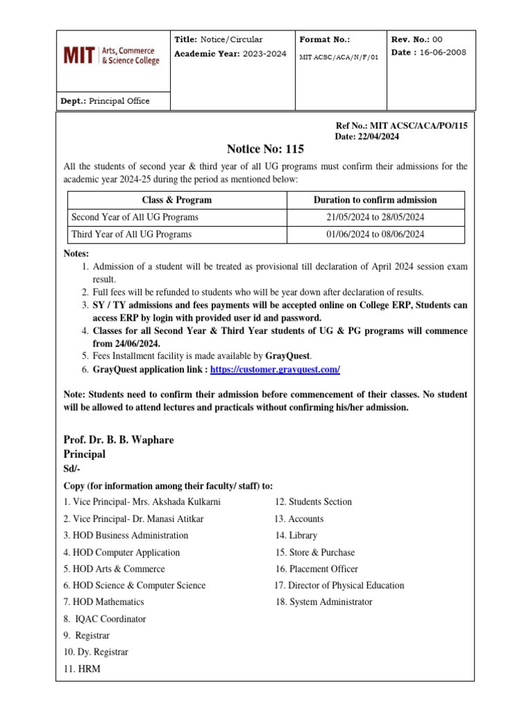Sy Ty Ug Admission Notice 2024 25 | PDF