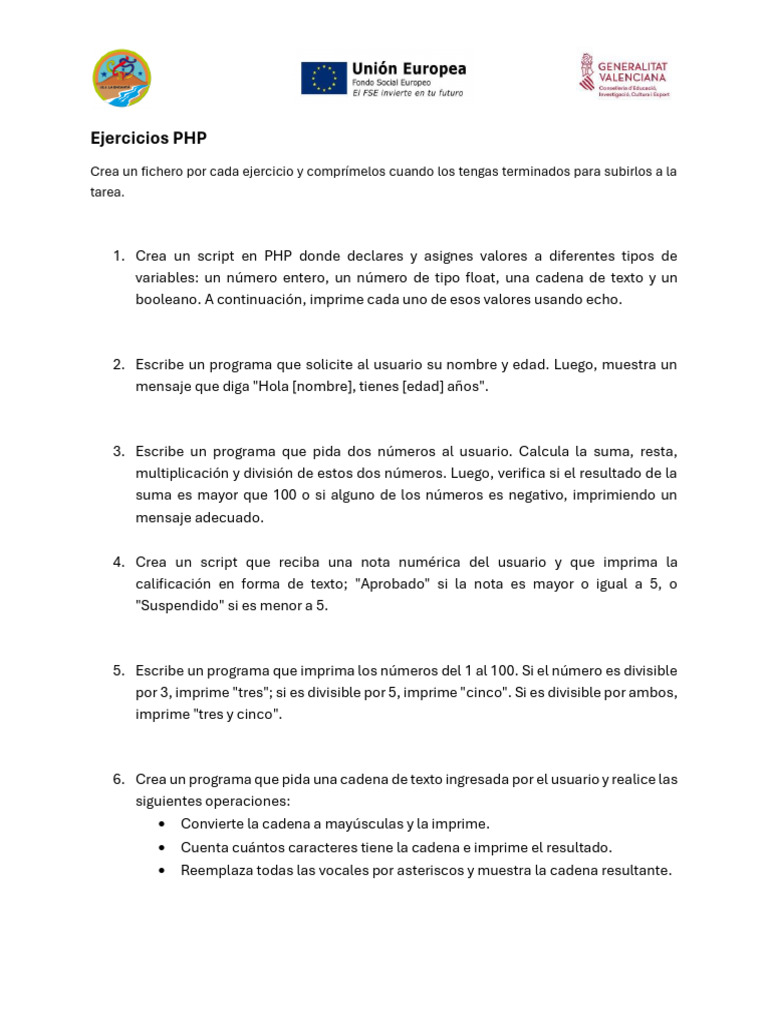 Ejercicios php | PDF