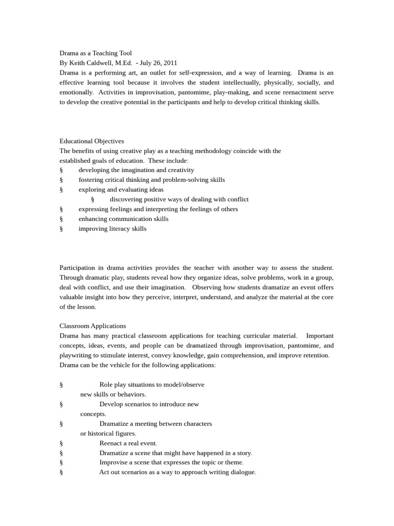 Drama As A Teaching Tool CHPT 2 | PDF | Critical Thinking | Wellness
