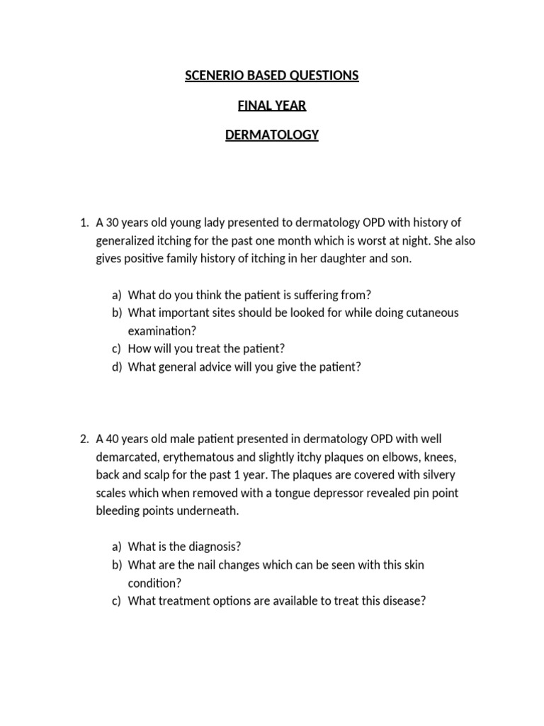 Scenerio Based Questions | PDF | Dermatology | Medical Specialties