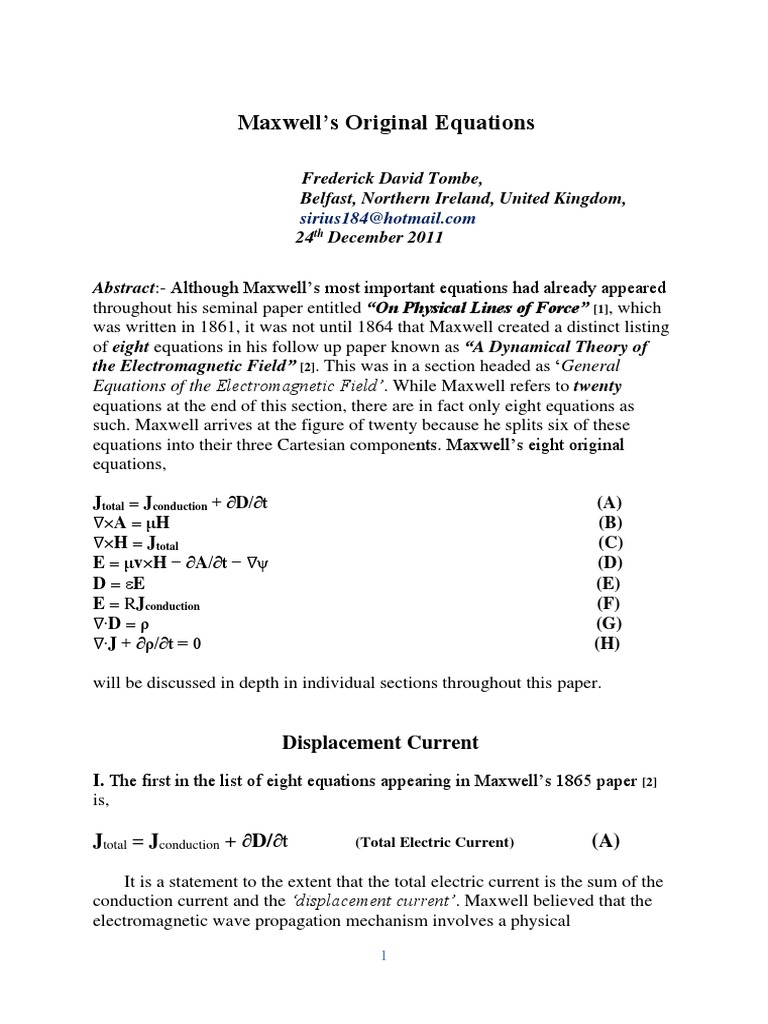 Maxwell S Original Equations Pdf Magnetic Field Luminiferous Aether