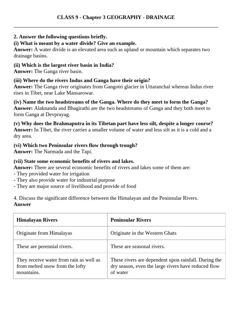 Class 9 - Geo - Lesson 3 - Drainage QA | PDF