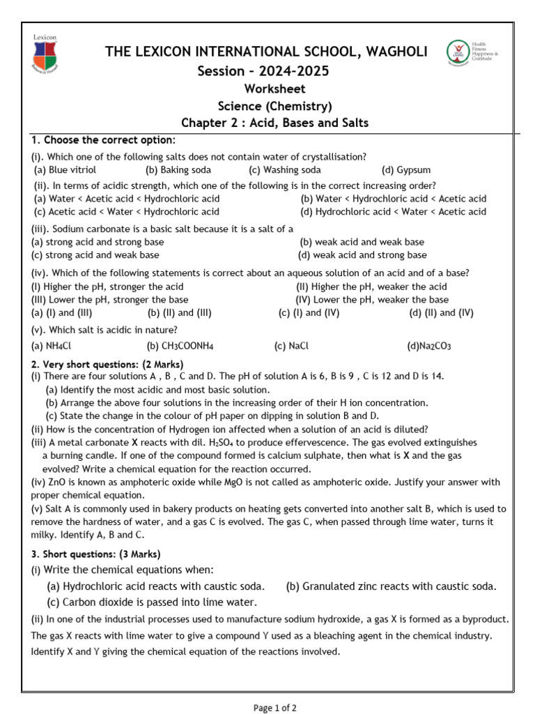TLISW CL-X Science (Chemistry) WS | PDF