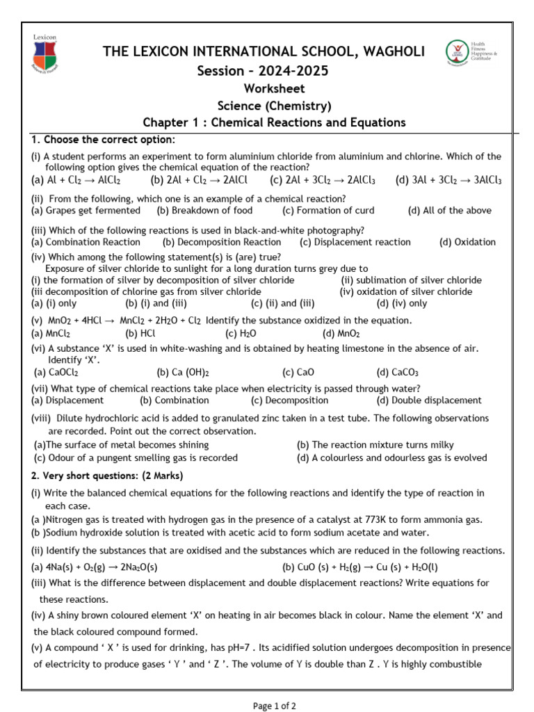 TLISW CL-X Science (Chemistry) WS | PDF