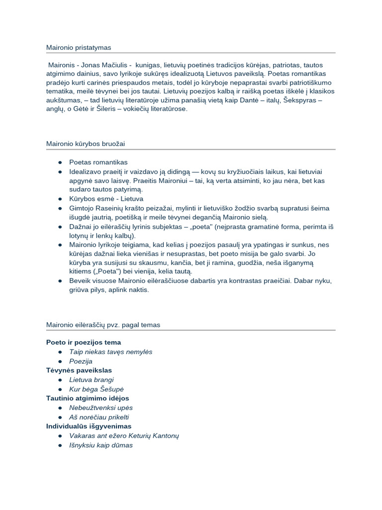 Maironis Konspektas | PDF