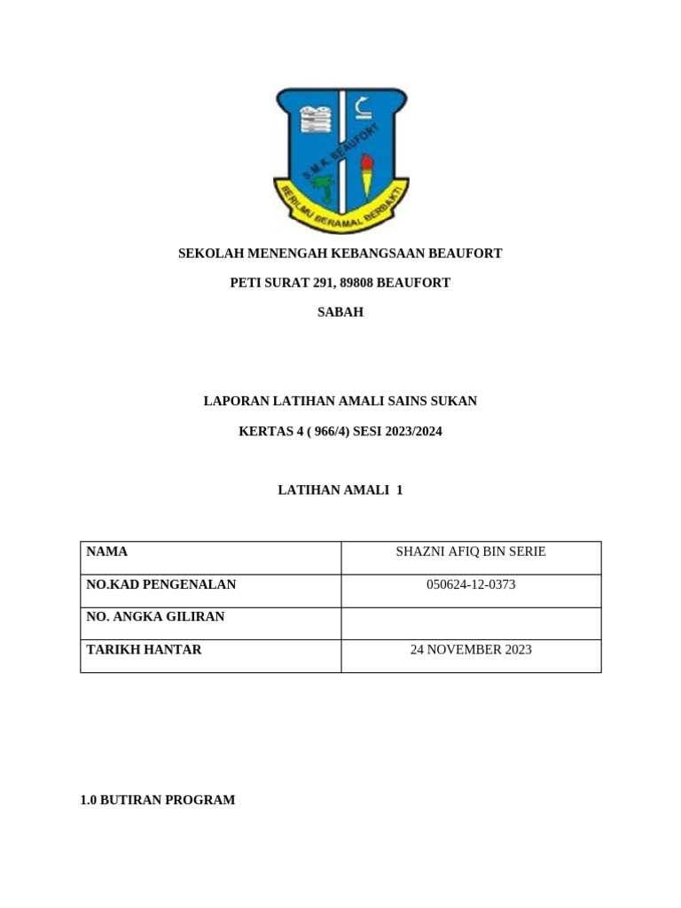 Laporan Amali 1 Sains Sukan | PDF