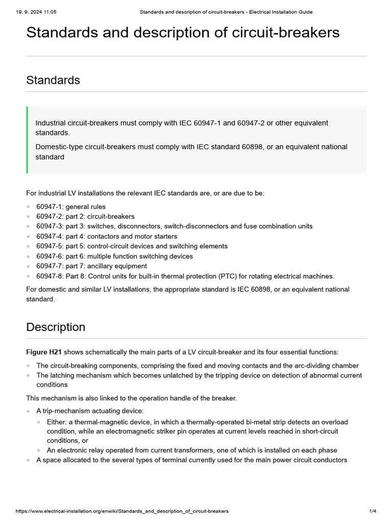 Standards and Description of Circuit-Breakers - Electrical Installation ...