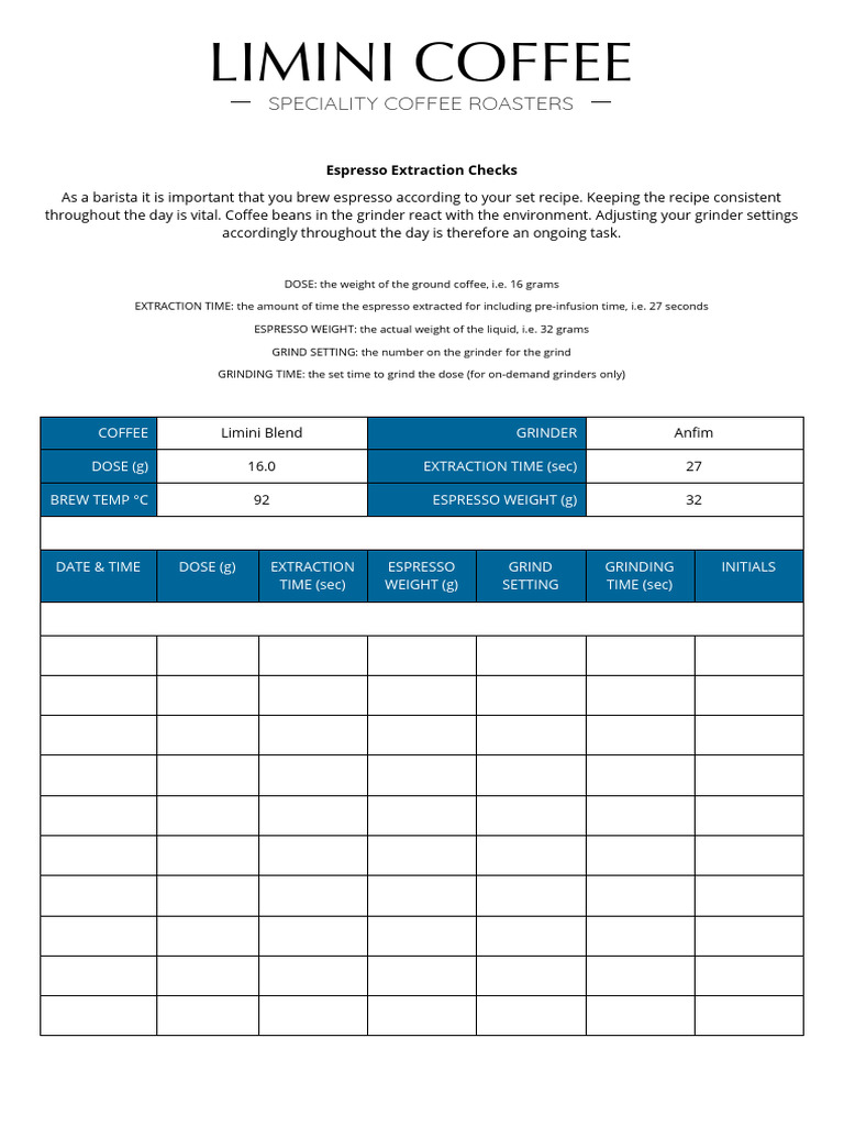 Espresso Extraction Sheet | PDF