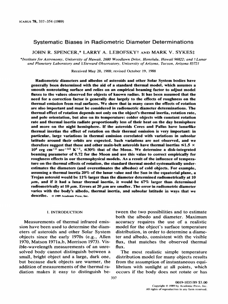 Systemic Biases in Radiometric Diameter Determinations | PDF