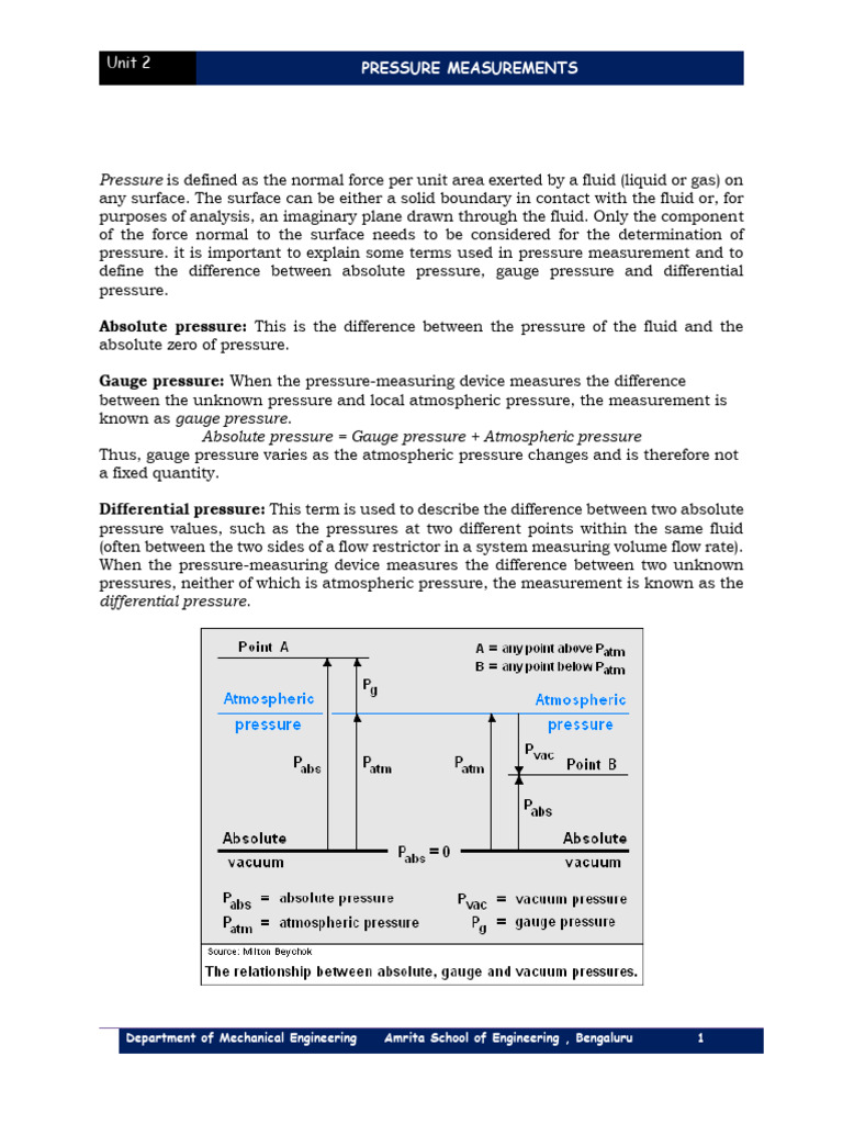 pressure measurement NOTES-2025 | PDF