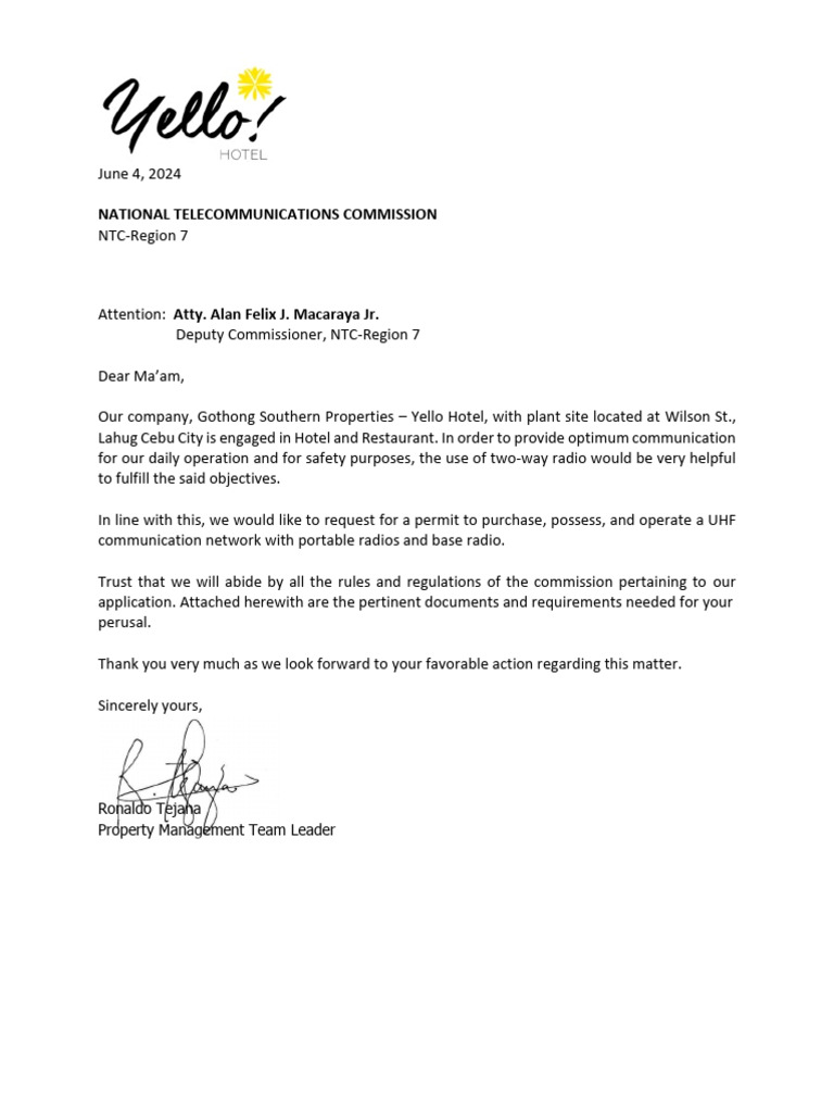 Sample Letter of Intent Reg 7 Cebu | PDF