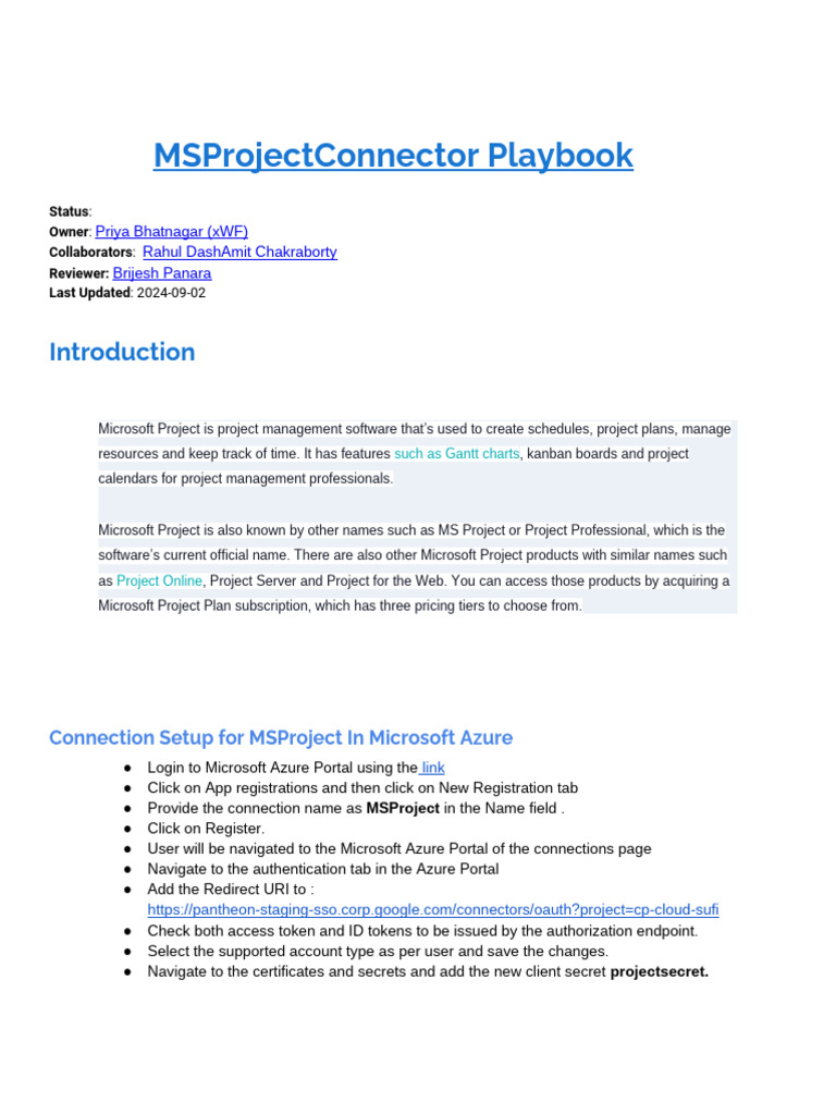 Ms Project Connector Playbook | PDF