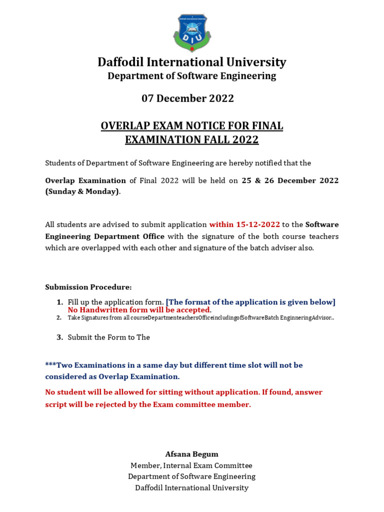 Overlap Final Term Examination Notice For Students Fall 2022 | PDF ...