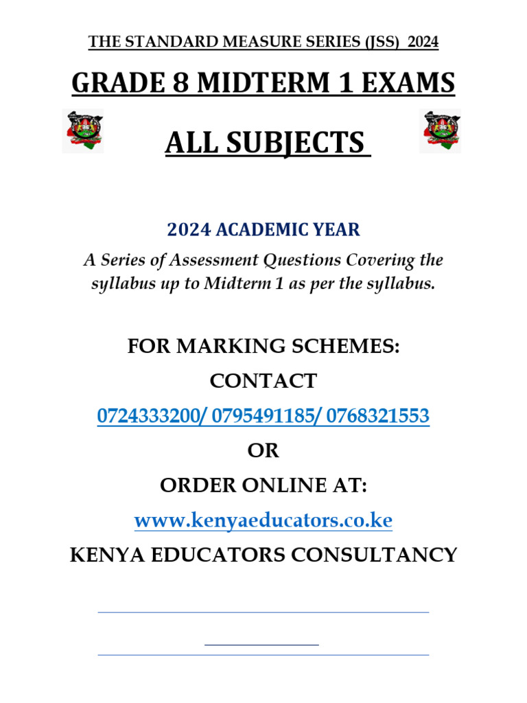Grade 8 Jss s1 Midterm 1 Exams 2024 | PDF