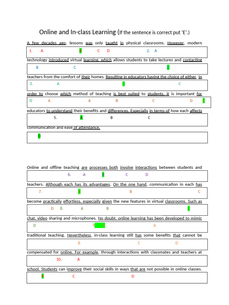 Find The Mistakes 1 (Answers) - Online Vs In-Class Learning | PDF