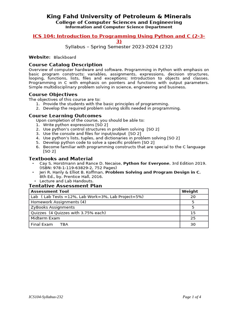 ICS104 Updated Syllabus | PDF