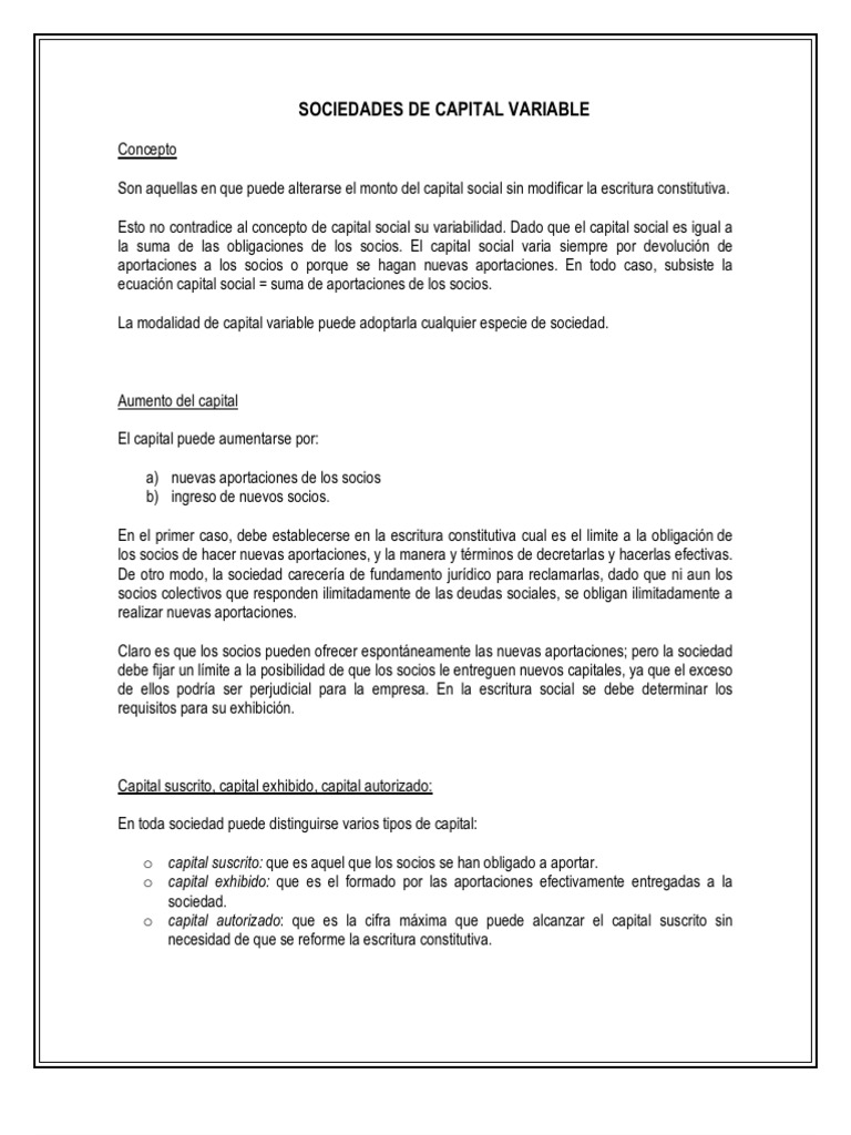 Sociedades de Capital Variable | PDF | Sociedad | Compartir (Finanzas)