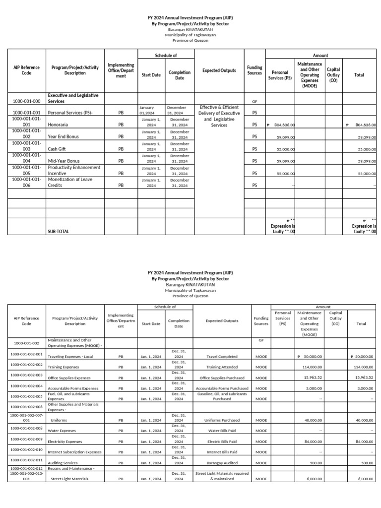 Barangay Annual Investment Program - 011821 | PDF