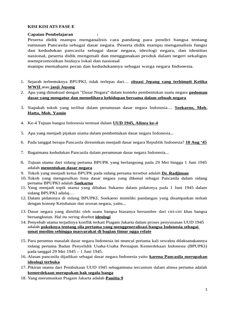 Kisi Kisi Ats Fase e Ganjil 2425 | PDF