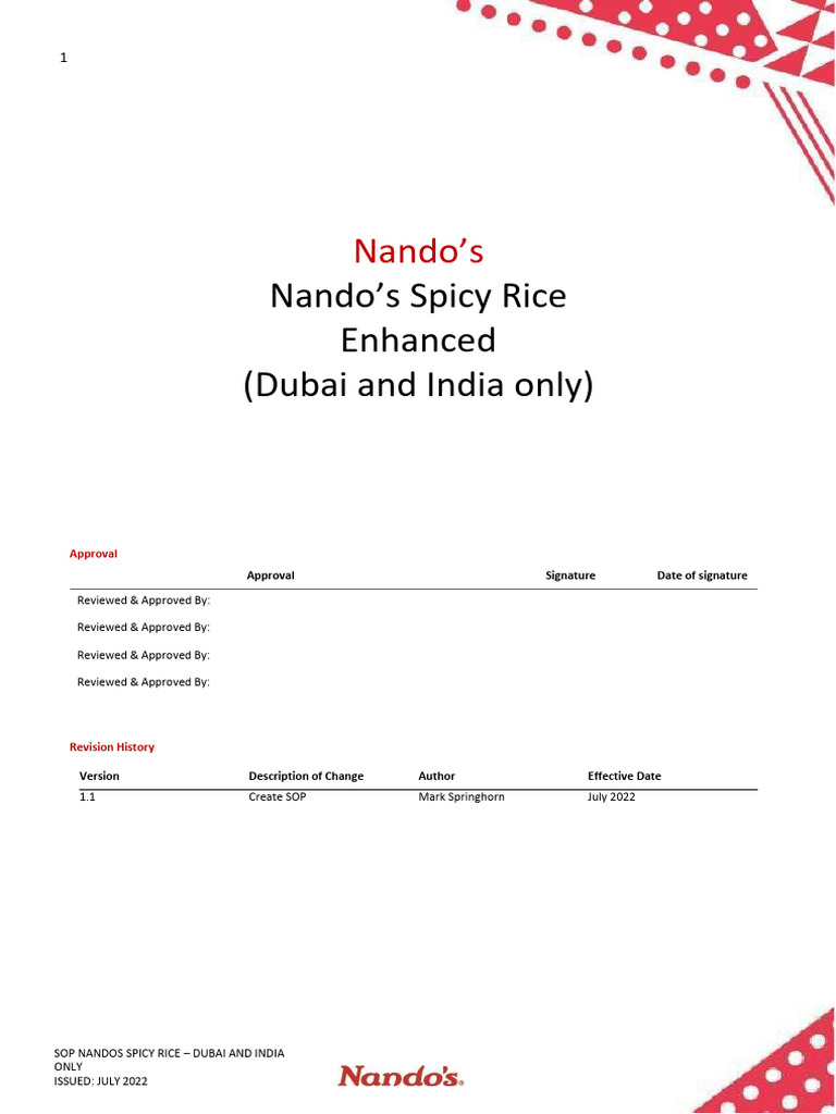 Spicy Rice Dubai and India SOP V1 | PDF | Black Pepper | Spice