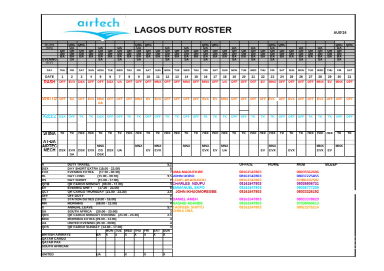 Losengr Duty Roster August 2024....... - 2 | PDF