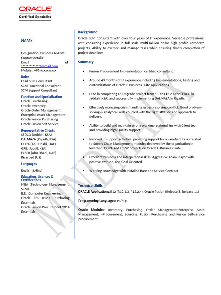 Oracle Fusion SCM Sample Resumes 3 | PDF