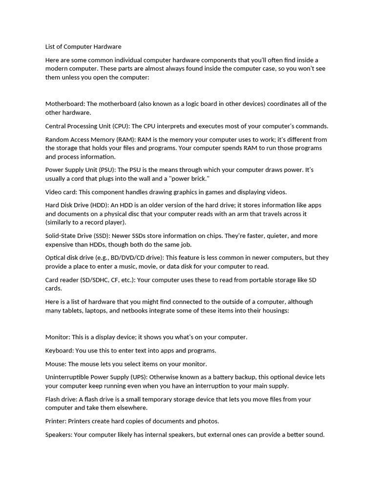 List of Computer Hardware | PDF